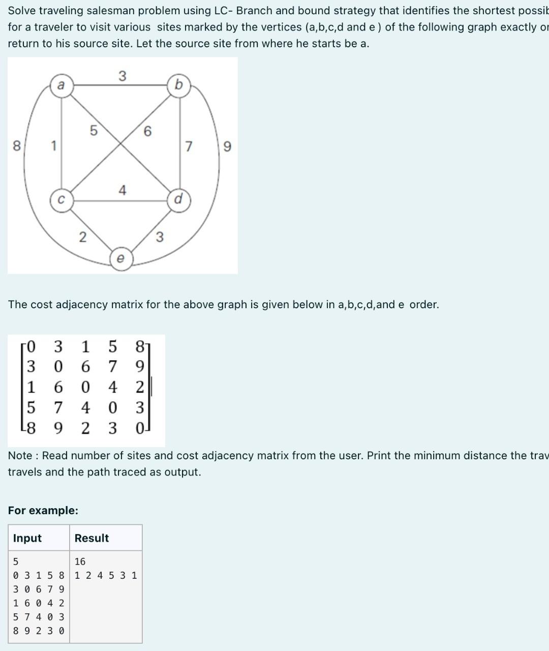 Solved Solve traveling salesman problem using LC- Branch and | Chegg.com