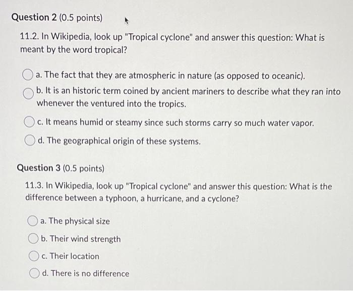 Solved 11.2. In Wikipedia, look up "Tropical cyclone" and | Chegg.com