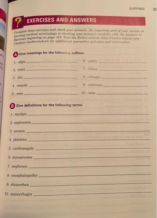 Solved SUFFIXES 10 ? EXERCISES AND ANSWERS Complete these | Chegg.com