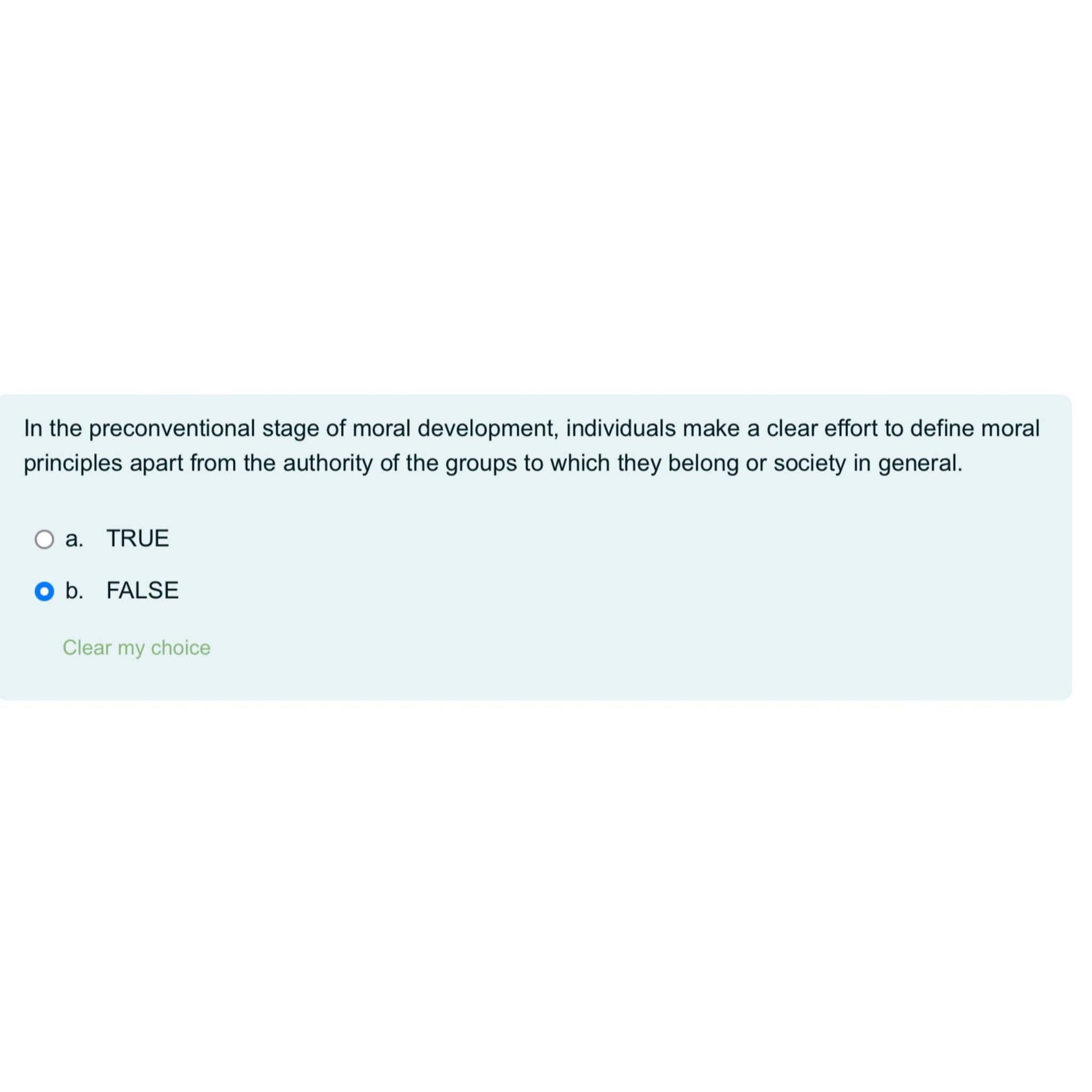 Solved In the preconventional stage of moral development, | Chegg.com