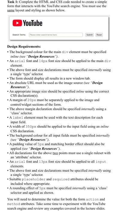 Task 1: Complete the HTML and CSS code needed to | Chegg.com