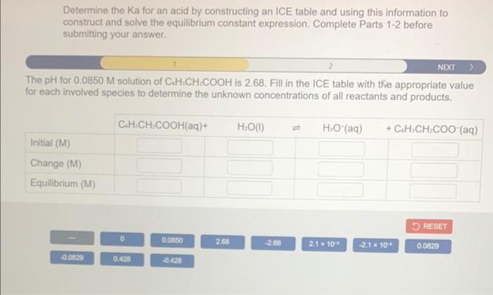 Solved Determine the Ka for an acid by constructing an ICE | Chegg.com