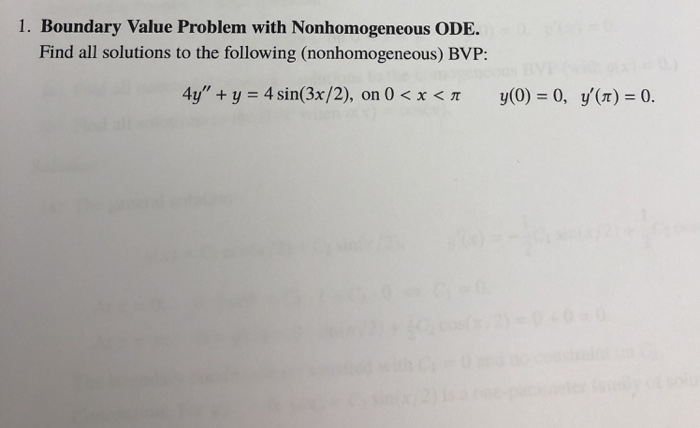 Solved 1. Boundary Value Problem with Nonhomogeneous ODE. | Chegg.com