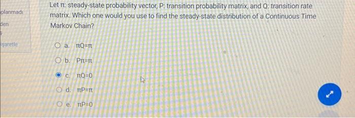 Solved Let π : steady-state probability vector, P : | Chegg.com
