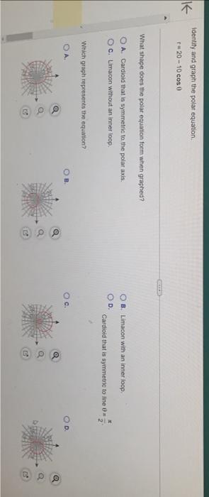 Solved Identify and graph the polar equation. \\[ r=20-10 | Chegg.com