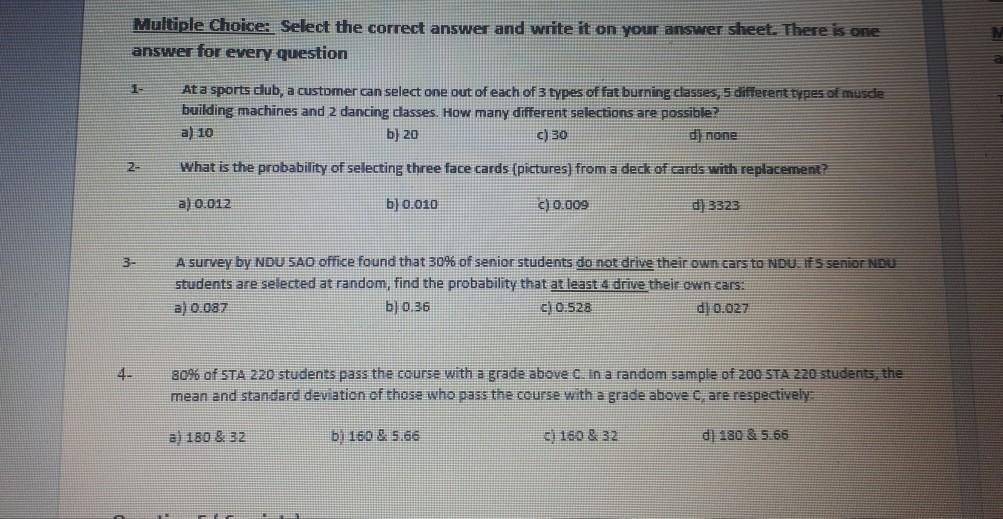 Solved Multiple Choice: Select the correct answer and write | Chegg.com