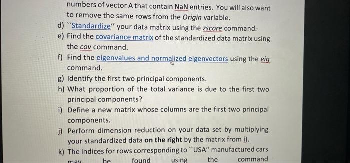 Solved numbers of vector A that contain NaN entries. You | Chegg.com