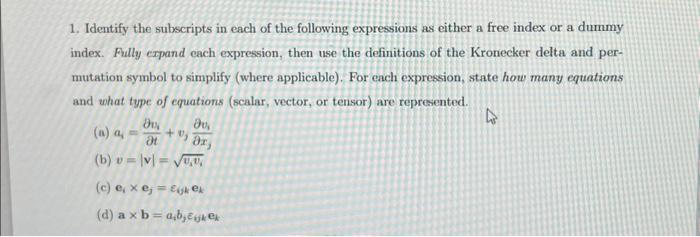 Solved 1. Identify the subscripts in each of the following | Chegg.com