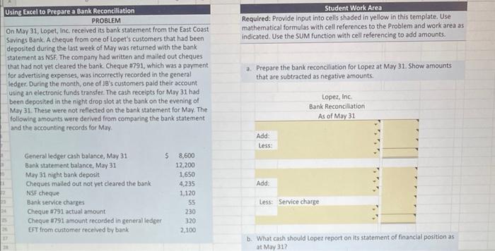 Solved Student Work Area Required: Provide input into cells | Chegg.com