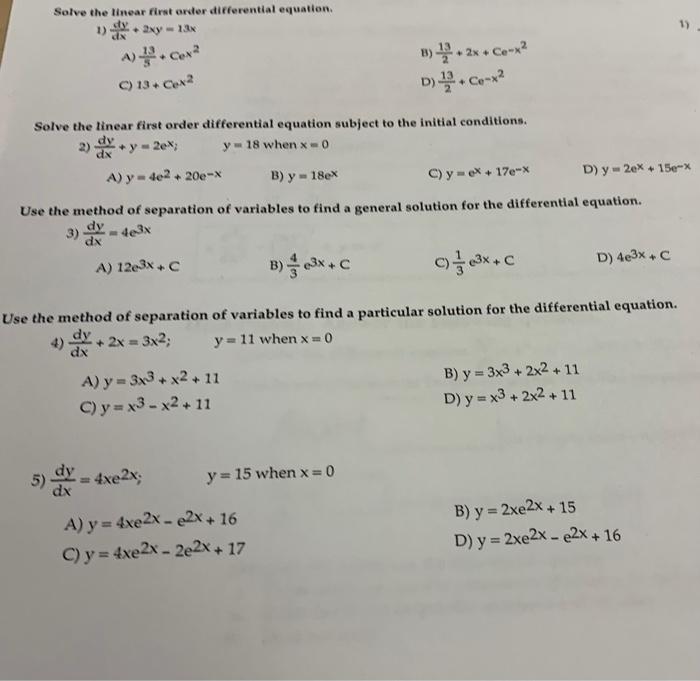 Solved Solve the linear first order diferential equation. 1) | Chegg.com