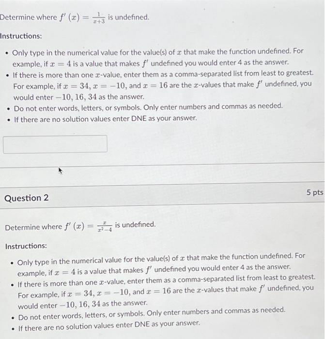 Solved Determine where f′(x)=x+31 is undefined. | Chegg.com