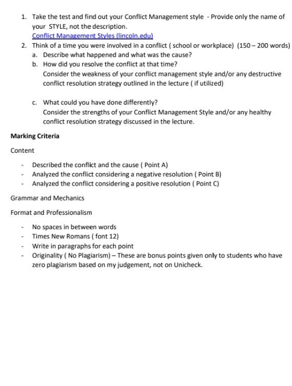 Solved 1. Take the test and find out your Conflict | Chegg.com