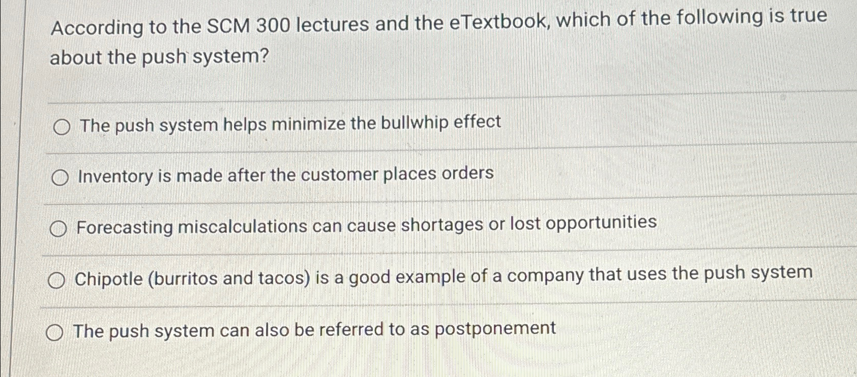 Solved According to the SCM 300 ﻿lectures and the eTextbook, | Chegg.com