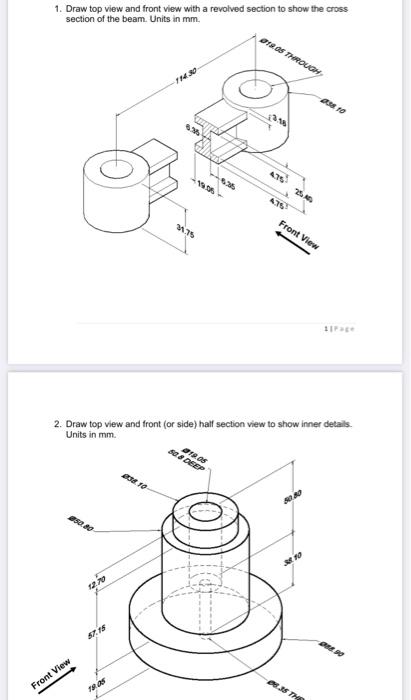 Solved 1. Draw top view and front view with a revolved | Chegg.com