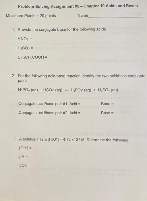 Solved Problem-Solving Assignment \#5-Chapter 10 Acids and | Chegg.com