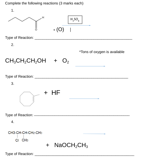 Solved Complete the following reactions (3 ﻿marks each)*Tons | Chegg.com