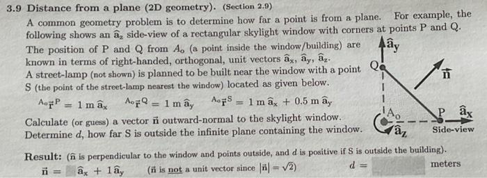 3.9 Distance from a plane (2D geometry). (Section | Chegg.com