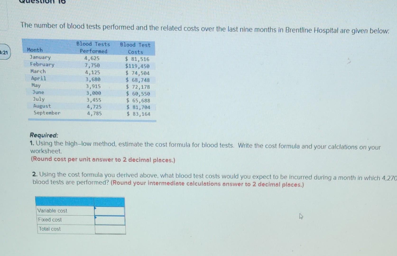 Solved The number of blood tests performed and the related | Chegg.com
