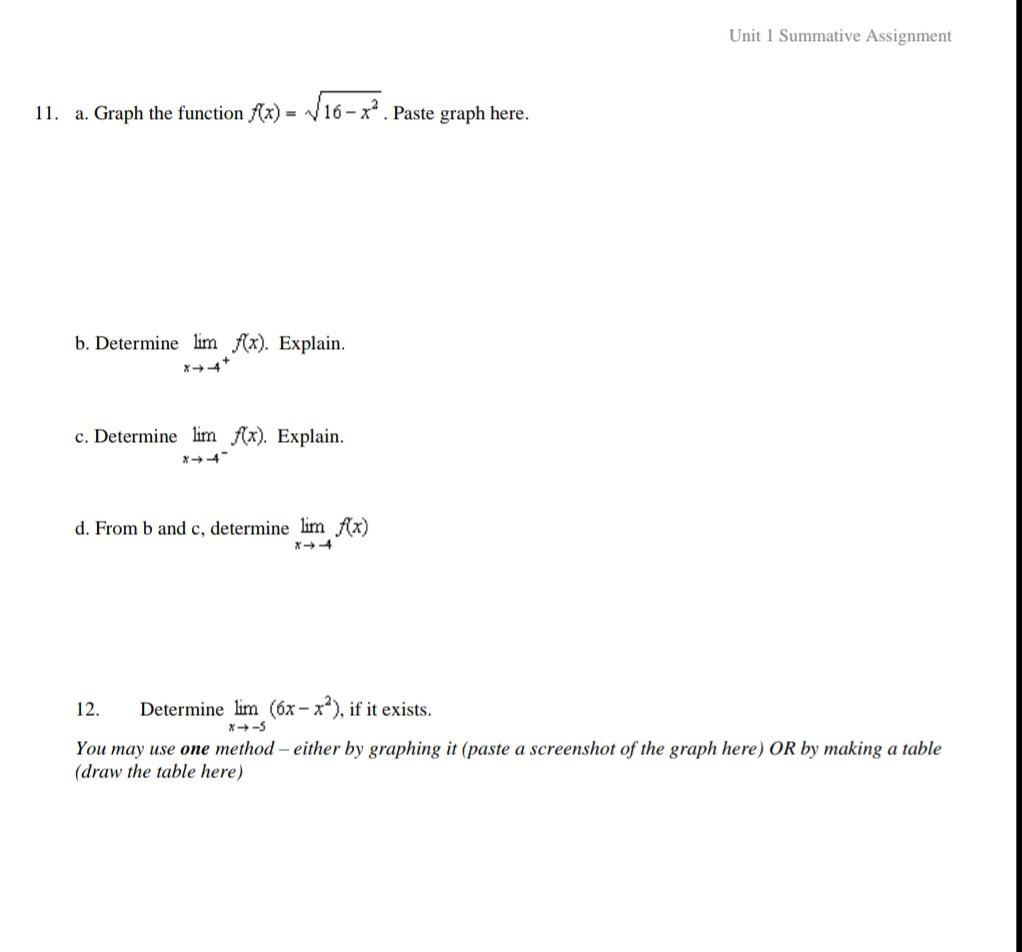 Solved Unit 1 Summative Assignment 11. a. Graph the function | Chegg.com