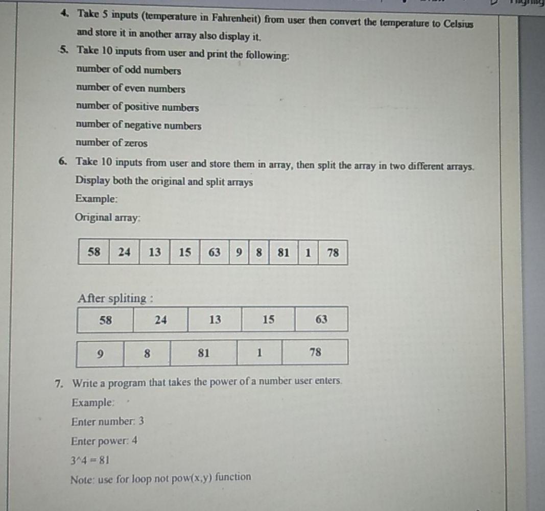 Solved 4. Take 5 inputs (temperature in Fahrenheit) from | Chegg.com
