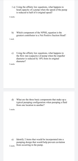 Solved 1 a) Using the affinity law equations, what happens | Chegg.com