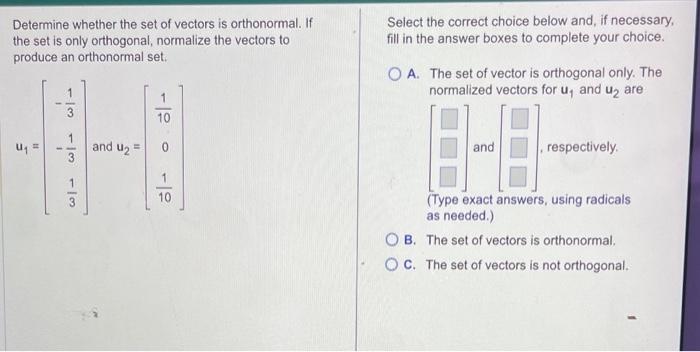 Solved Determine Whether The Set Of Vectors Is Orthonormal