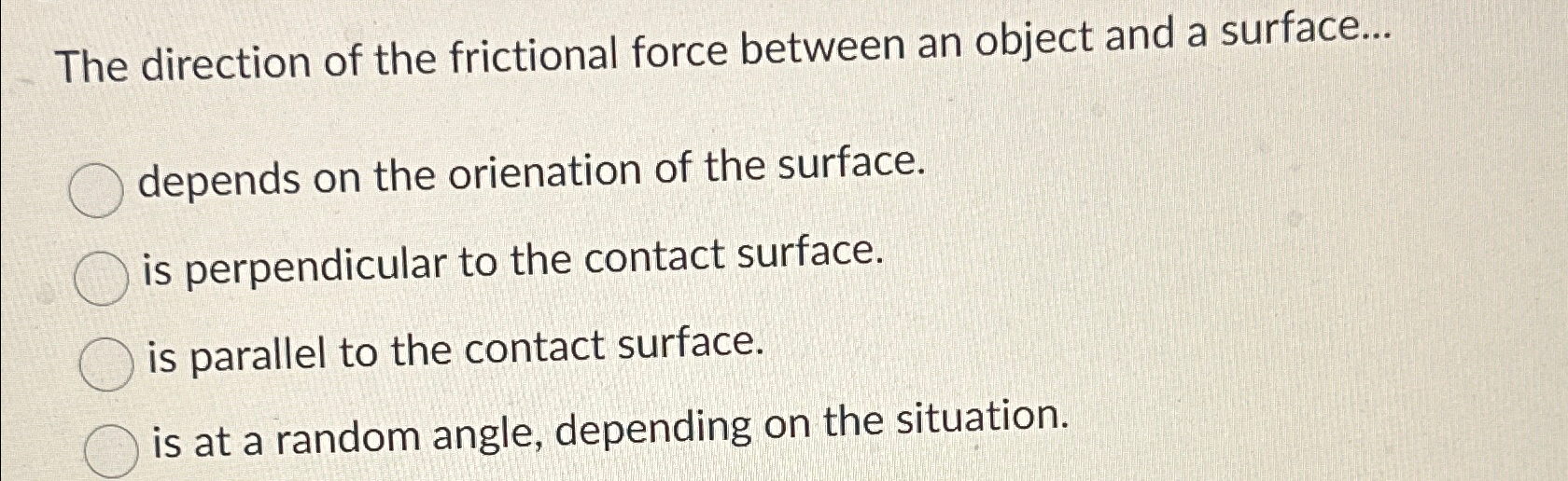 Solved The direction of the frictional force between an | Chegg.com
