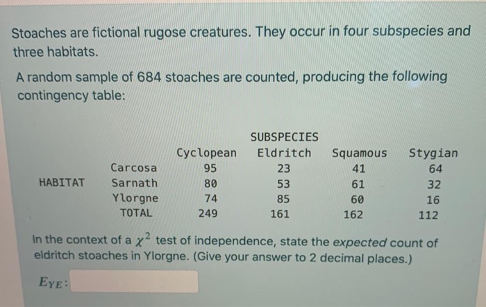 Solved Stoaches are fictional rugose creatures. They occur | Chegg.com