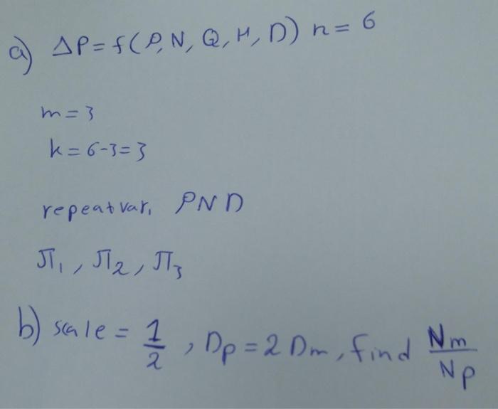 Solved a) ΔP=f(P,N,Q,H,D)n=6 m=3k=6−3=3 repeatvar, PND | Chegg.com