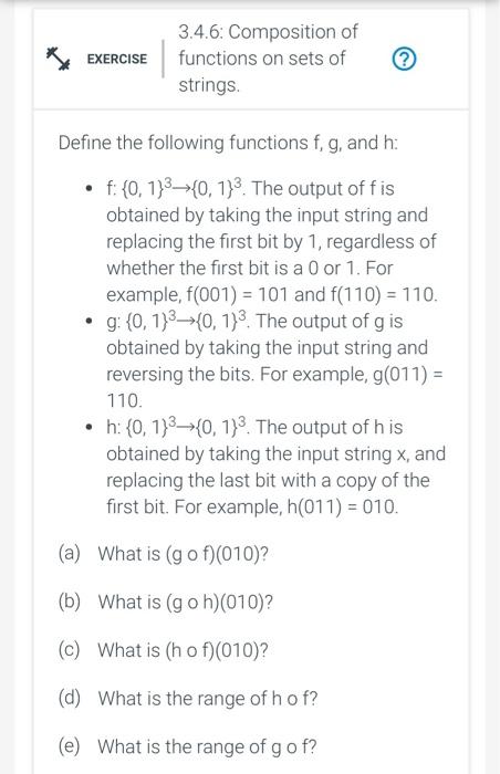 Solved 3.4.6: Composition of functions on sets of strings. | Chegg.com
