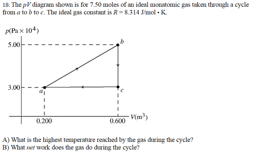 Solved 18: The pV ﻿diagram shown is for 7.50 ﻿moles of an | Chegg.com