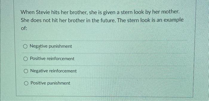 Solved When Stevie hits her brother, she is given a stern | Chegg.com