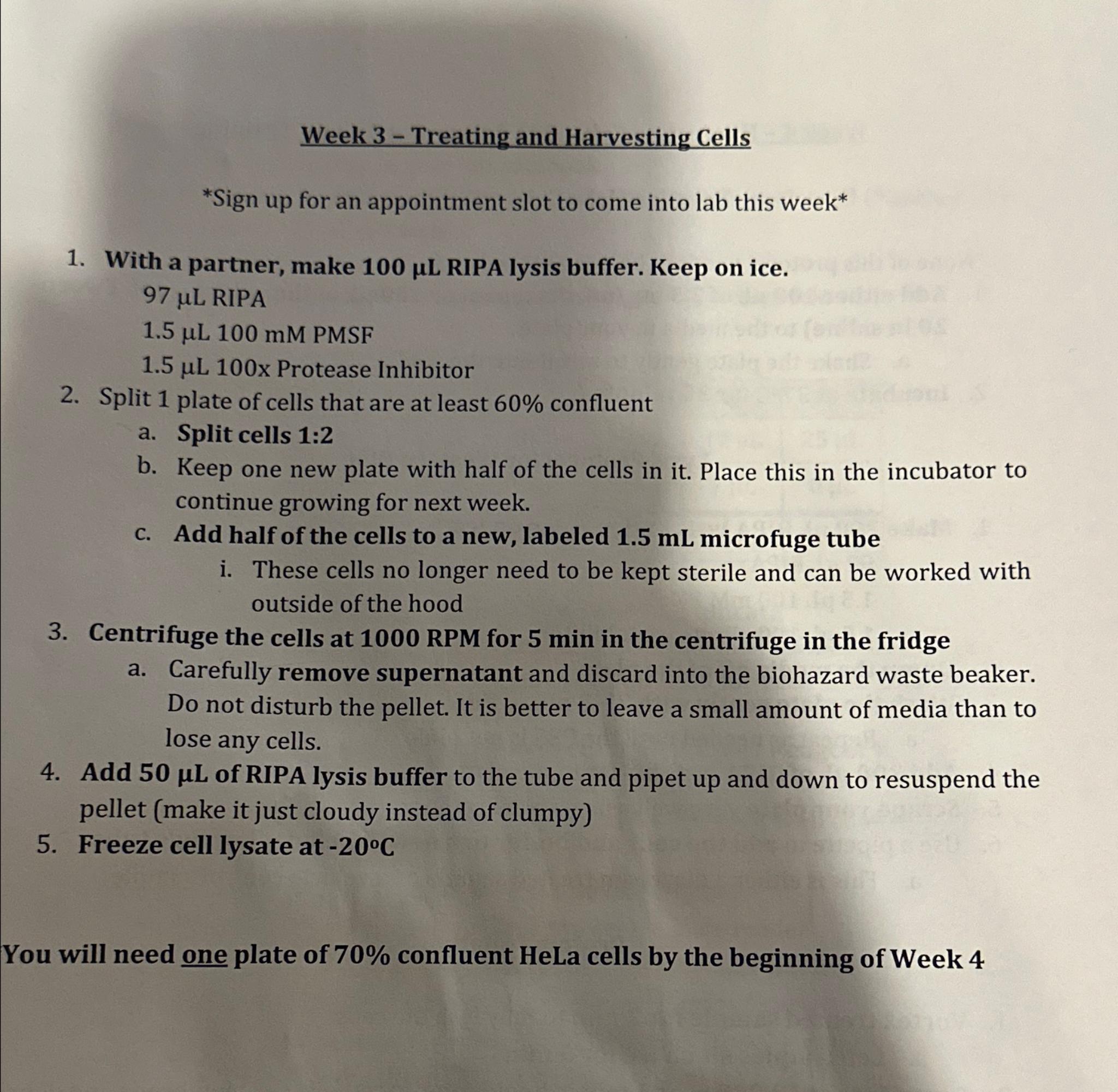 Solved Week 3 - ﻿Treating and Harvesting CellsWith a | Chegg.com
