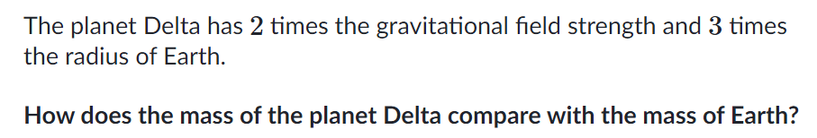 Solved The planet Delta has 2 ﻿times the gravitational field | Chegg.com