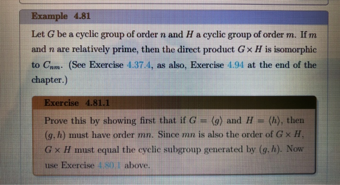 Solved Example 4.81 Let G be a cyclic group of order n and H | Chegg.com