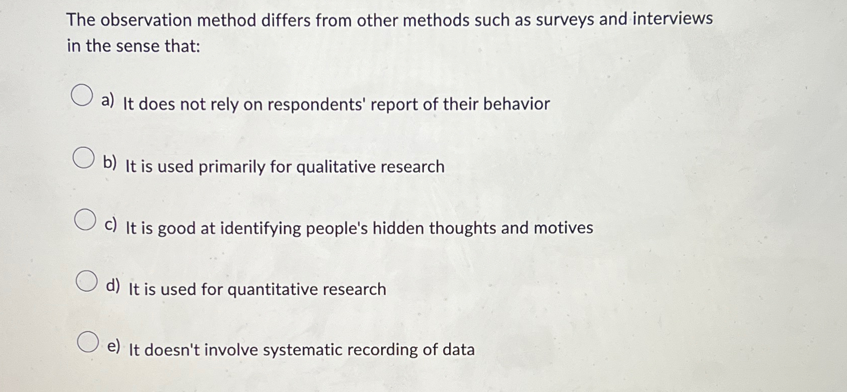 Solved The observation method differs from other methods | Chegg.com