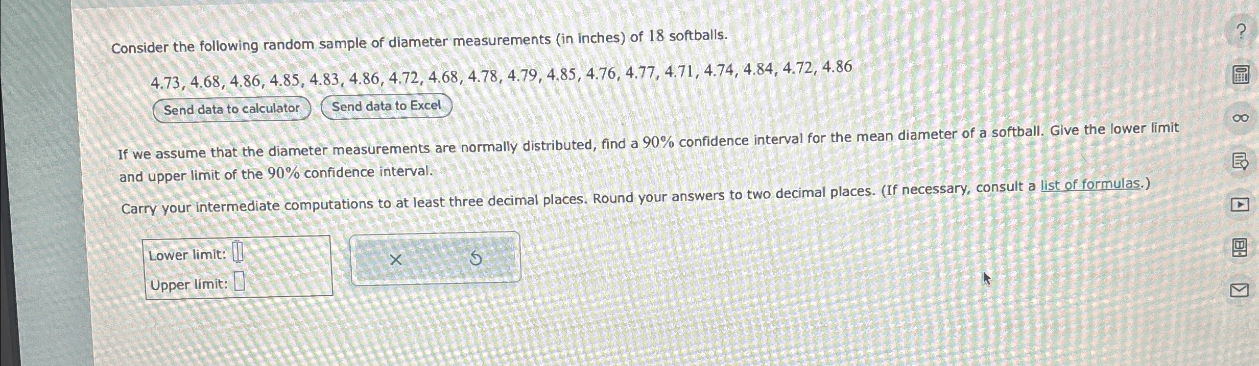 Solved Consider the following random sample of diameter | Chegg.com