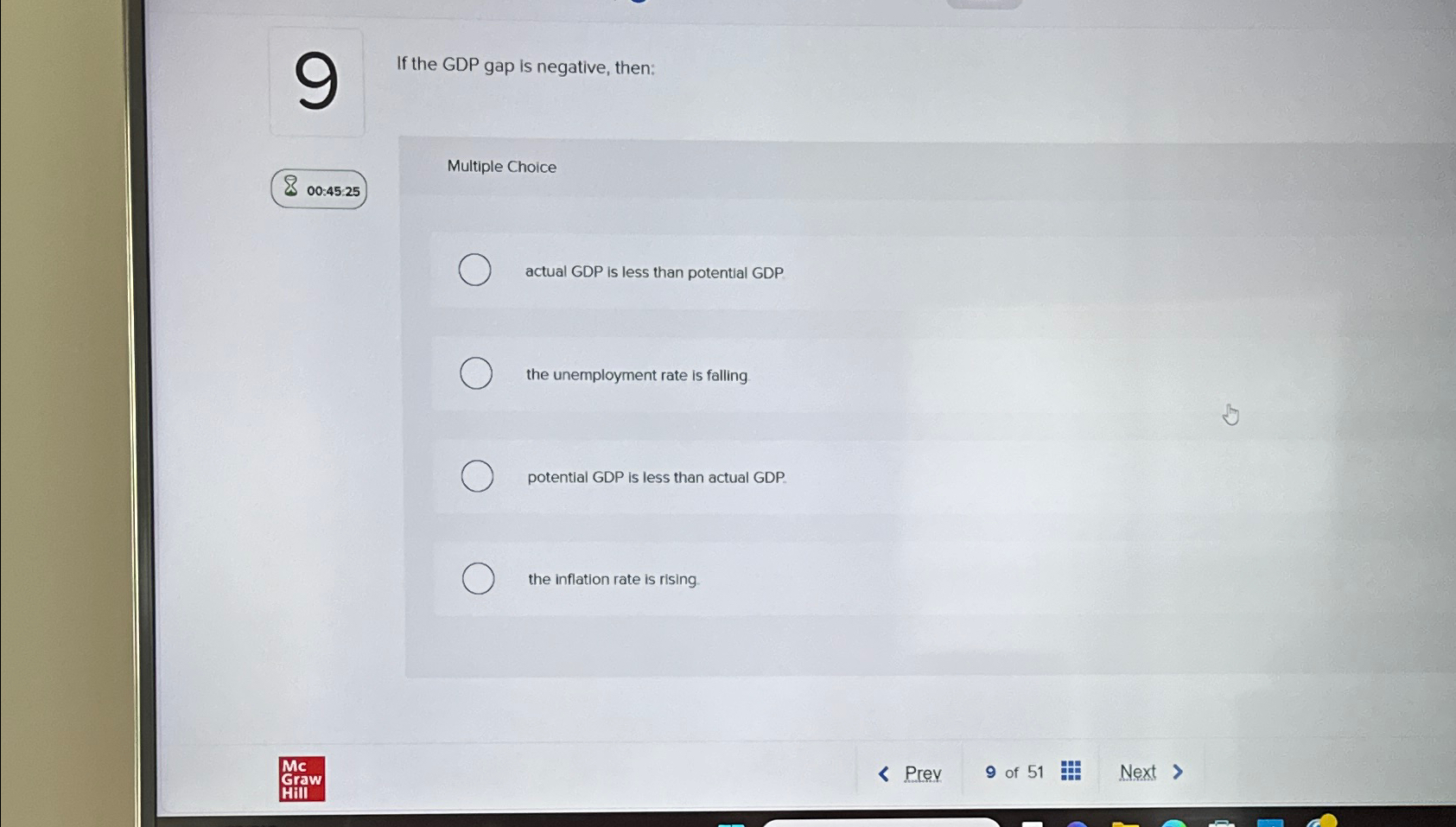 Solved If the GDP gap is negative, then:00:45:25Multiple | Chegg.com