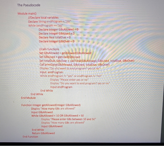 Solved The Pseudocode Module main() I/Declare local | Chegg.com