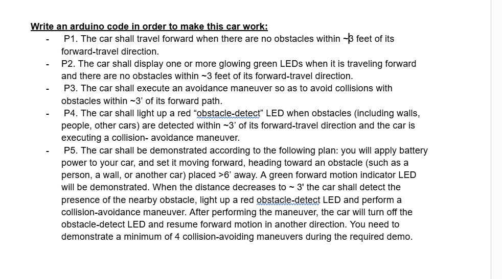 Solved Write an arduino code in order to make this car | Chegg.com