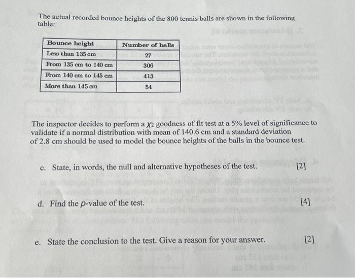 Solved The actual recorded bounce heights of the 800 tennis | Chegg.com