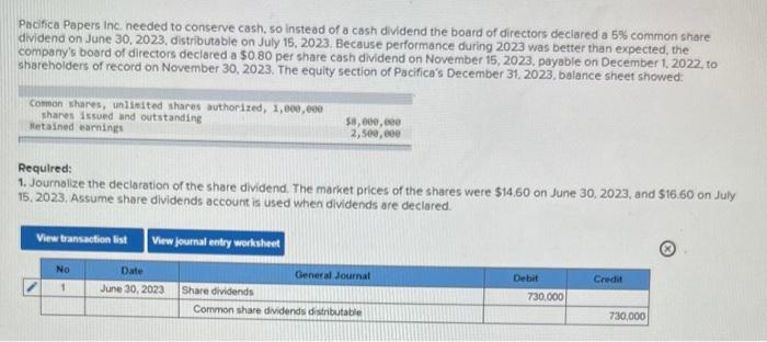 Solved Pacifica Papers inc, needed to conserve cash, so | Chegg.com