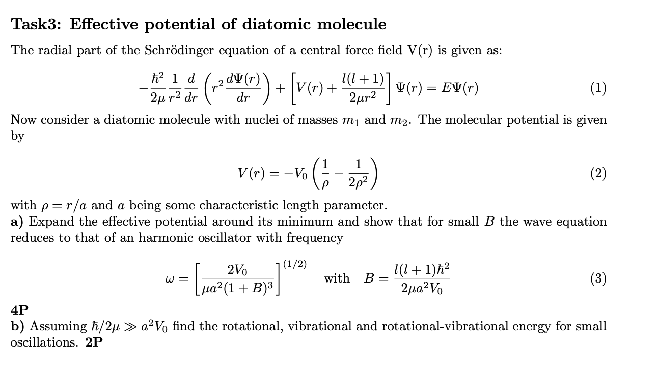 Solved Task3: Effective potential of diatomic moleculeThe | Chegg.com