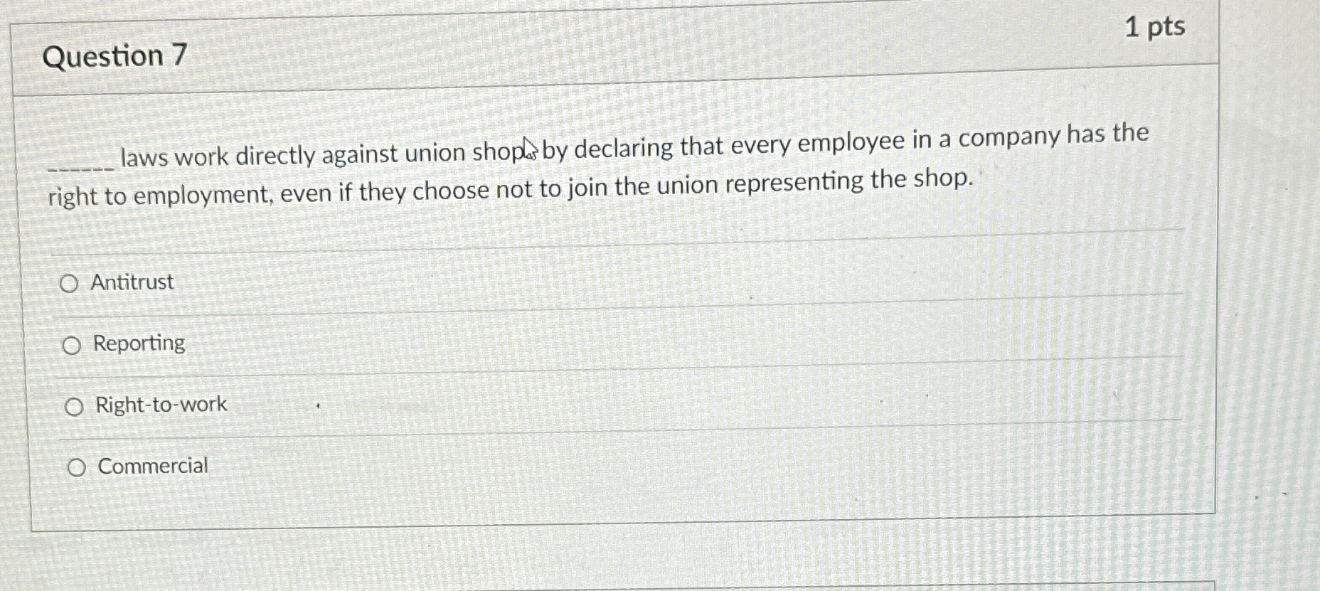 Solved Question 71 ﻿ptsq, ﻿laws work directly against union | Chegg.com