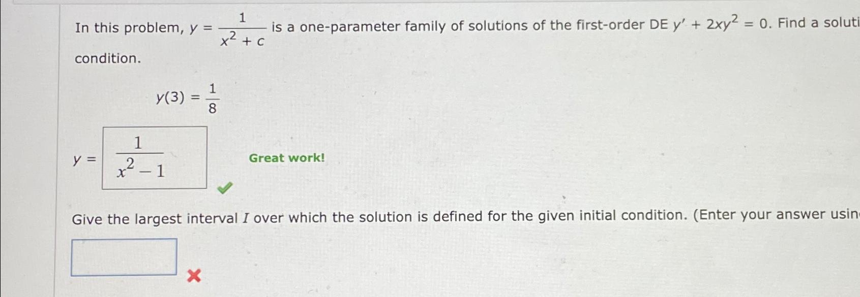 Solved In this problem, y=1x2+c ﻿is a one-parameter family | Chegg.com