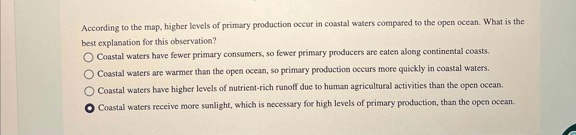 Solved According to the map, higher levels of primary | Chegg.com