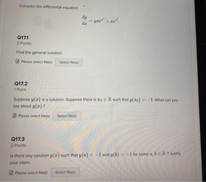 Solved Consider the differential equation dy yxe*² + xe? du | Chegg.com