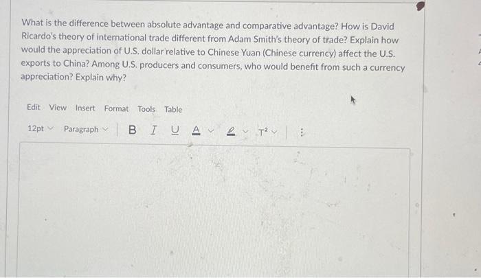 Solved What is the difference between absolute advantage and | Chegg.com