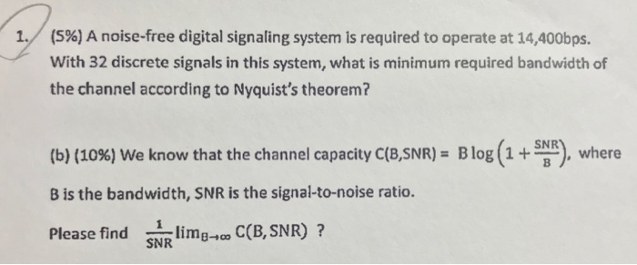 Solved 1. (5%) A noise-free digital signaling system is | Chegg.com