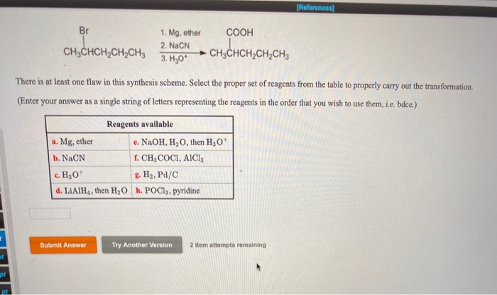 Solved (References) CH3 CH3 H3C CH2 COOH H3C Reagents a. | Chegg.com